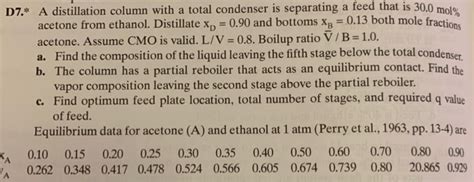 Solved 07 A Distillation Column With A Total Condenser Is