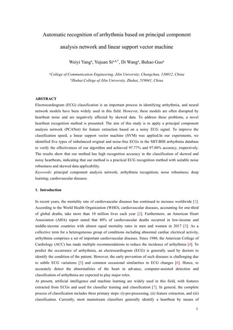 Pdf Automatic Recognition Of Arrhythmia Based On Principal Component