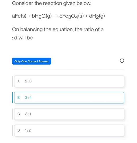Consider The Reaction Given Below Afesbh2 Og→cfe3 O4 Sdh2 G