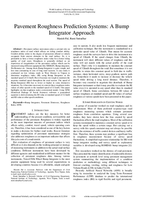 Pdf Pavement Roughness Prediction Systems A Bump Integrator Approach