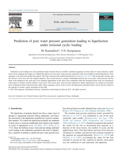 Prediction Of Pore Water Pressure Generation Leading To Liquefaction Pdf Porosity Stress