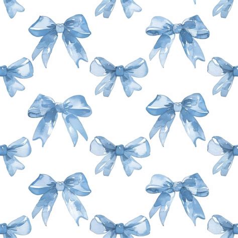 Seamless Pattern With Watercolor Hand Drawn Blue Bows Premium Ai