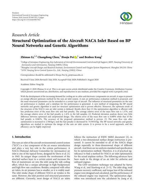 Pdf Structural Optimization Of The Aircraft Naca Inlet Based On Bp