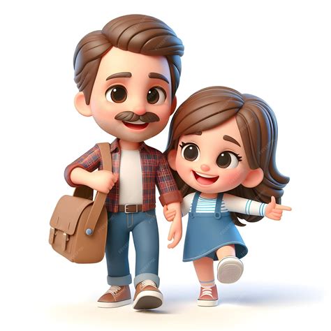 Ilustração 3d De Pai E Filha Dia Dos Pais Dia Da Família Desenho