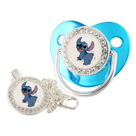 디즈니 아기 젖꼭지 체인 클립 귀여운 스티치 이미지 유아 더미 젖꼭지 블링 블링 모조 다이아몬드 아기 젖꼭지 Aliexpress