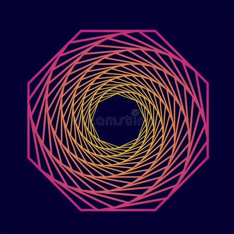 Twisted Colored Spiral Wireframe Octagon Shape Vector Technology Tunnel Stock Illustration