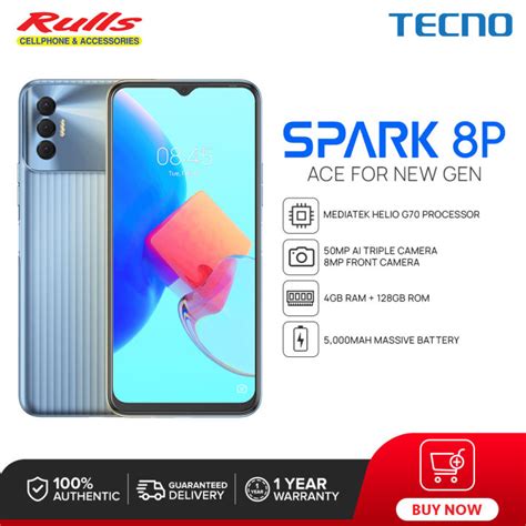 Tecno Spark 8P Smartphone 4GB RAM 128GB ROM MediaTek Helio G70 50MP AI Triple Rear