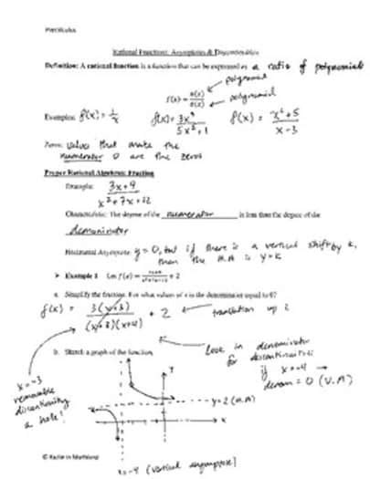 Rational Functions Asymptotes And Discontinuities Notes By Karlie In
