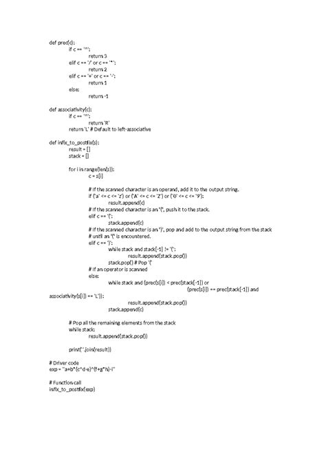 Infix To Postfix Nil Def Precc If C Return 3 Elif C