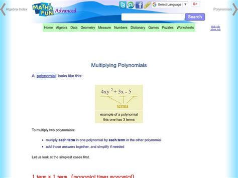 Math Is Fun Multiplying Polynomials Activity For 9th 10th Grade Lesson Planet
