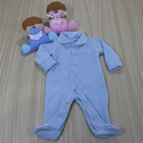 Macacão Tip Top Bebê Prematuro Em Plush Jacquard Azul Claro