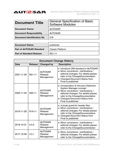 Autosar Sws Bswgeneral Pdf Specification Technical Standard