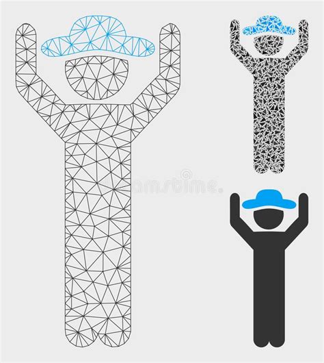 Gentleman Hands Up Vector Mesh Carcass Model And Triangle Mosaic Icon Stock Vector