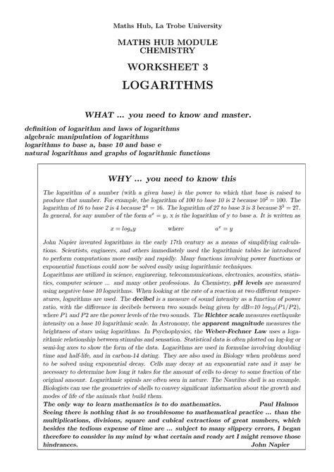 Maths Hub Module Chem 3 Logs Maths Hub La Trobe University Maths Hub Module Chemistry