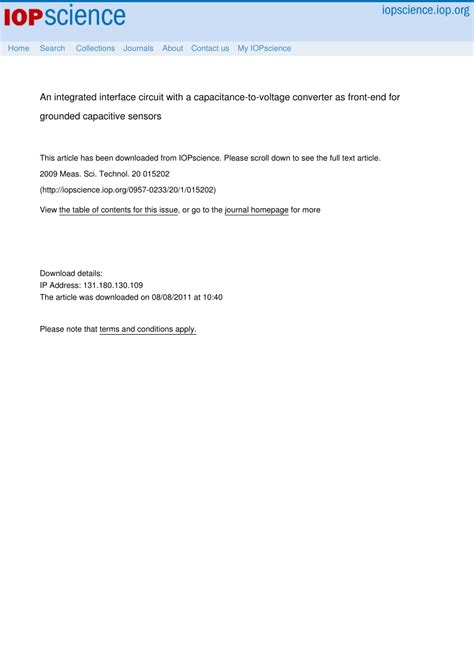 pdf an integrated interface circuit with a capacitance to voltage converter as front end for