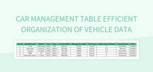 Vehicle Management Table Technology Visualization Excel Template Excel XLS Template Free