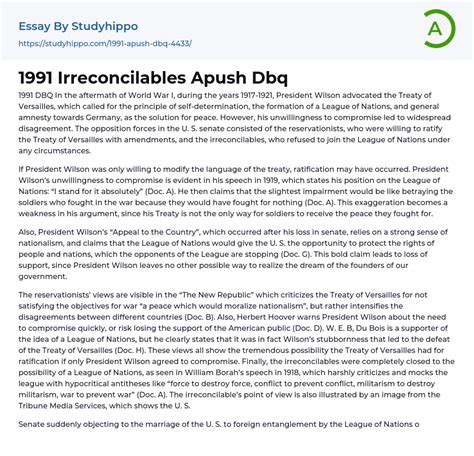 1991 Irreconcilables Apush Dbq Essay Example StudyHippo Com