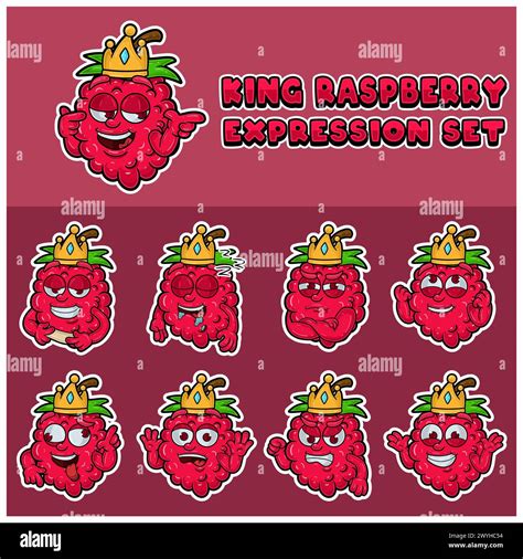 Cartoon Mascot Of Raspberry Character With King And Expression Set Vector And Illustration