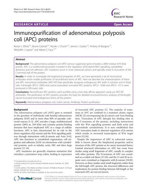 PDF Immunopurification Of Adenomatous Polyposis Coli APC Proteins