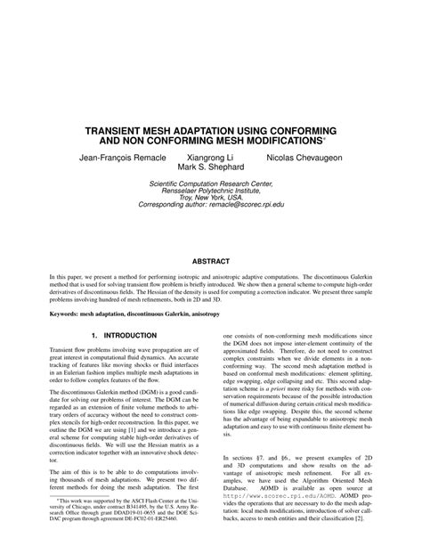 Pdf Transient Mesh Adaptation Using Conforming And Non Conforming Mesh Modifications