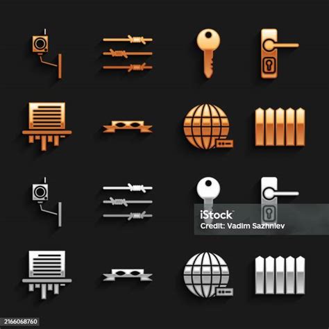 세트 도둑 아이 마스크 문 손잡이 나무 정원 울타리 소셜 네트워크 종이 분쇄기 키 보안 카메라 및 철조망 아이콘 벡터 감시에 대한 스톡 벡터 아트 및 기타 이미지 Istock