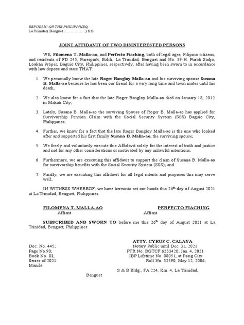 Affidavit Of Two Disinterested Person Malla Ao8021 Pdf