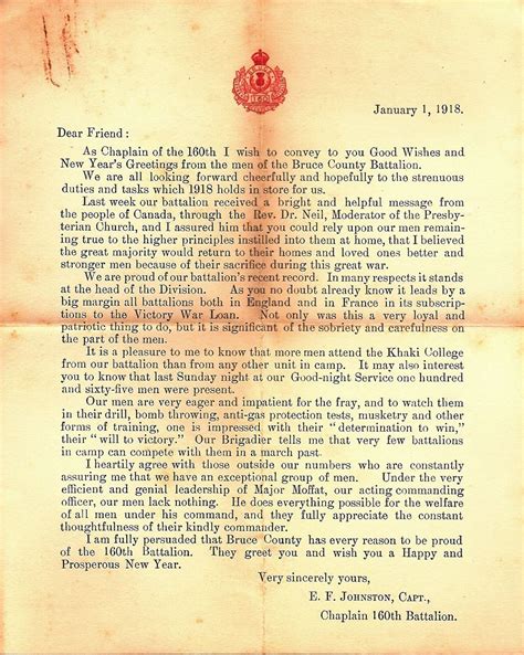 Letters From World War One January 1 1918 Letter From The Chaplain Of