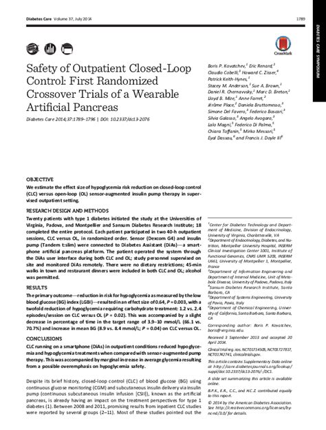 Pdf Safety Of Outpatient Closed Loop Control First Randomized