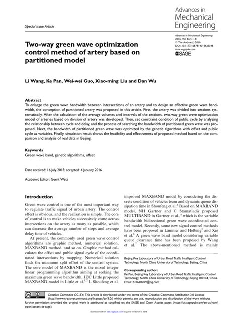 two way green wave optimization control method of pdf mathematical