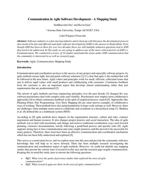 Pdf Communication In Agile Software Development A Mapping Study