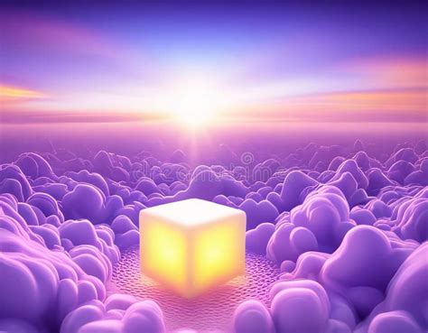 glowing cube illuminating surrounding clouds generative ai stock