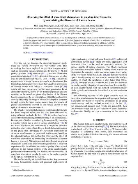 Pdf Observing The Effect Of Wave Front Aberrations In An Atom