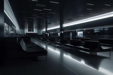 공항의 현대적인 어두운 인테리어 디자인 프리미엄 사진