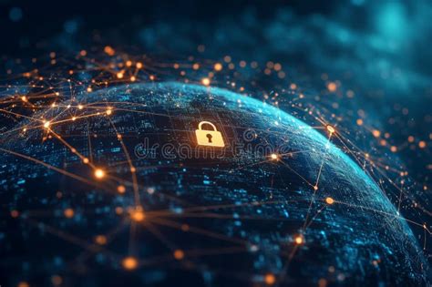 Digital Lock Symbol On Global Network With Bright Connections Stock Illustration Illustration