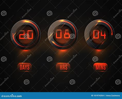 Glass Counter Timer. Transparent Vector Countdown Timer Isolated On Transparent Background. Neon ...