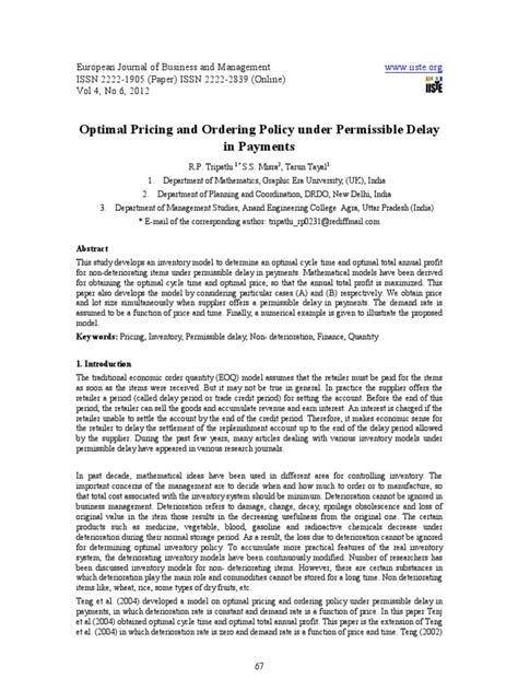 67 78 Optimal Pricing And Ordering Policy Under Permissible Delay In