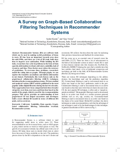 Pdf A Survey On Graph Based Collaborative Filtering Techniques In