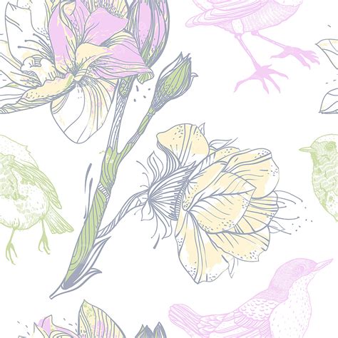 밝은 꽃과 화려한 새와 벡터 원활한 패턴 아름다움 영감 반복하다 배경 일러스트 및 사진 무료 다운로드 Pngtree