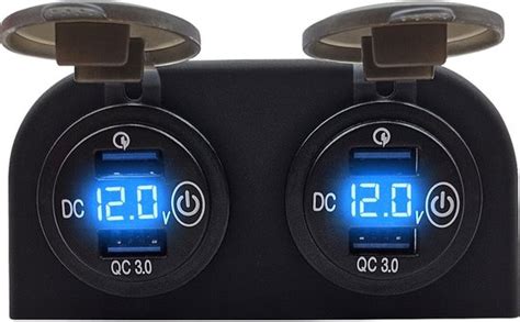 ProRide V USB Stopcontact Poorten Met Schakelaar En Voltmeter Tweevoudig Opbouw Bol