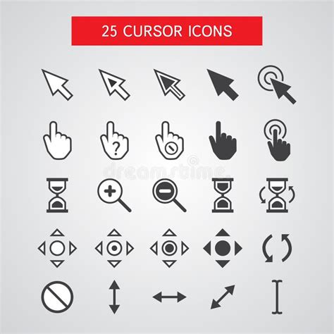 Computer Mouse Click Cursor Gray Arrow Icons Set And Loading Icon