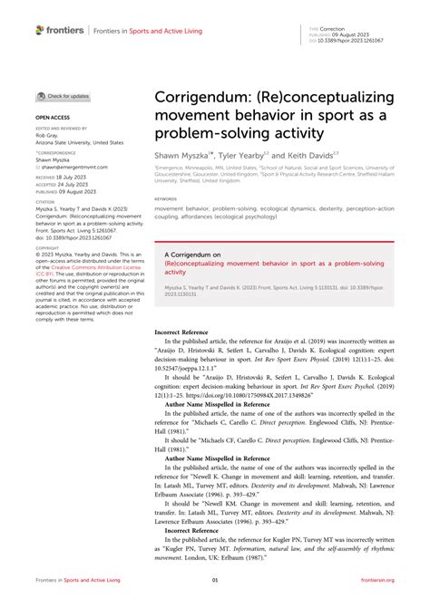 Pdf Corrigendum Re Conceptualizing Movement Behavior In Sport As A Problem Solving Activity