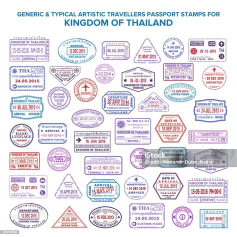 사용자 지정 벡터 전형적인 예술 여권 도착 및 출발 우표 유사 태국에 대 한 설정 비자에 대한 스톡 벡터 아트 및 기타 이미지