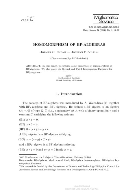 Pdf Homomorphism Of Bf Algebras