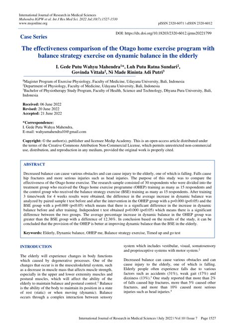 Pdf The Effectiveness Comparison Of The Otago Home Exercise Program