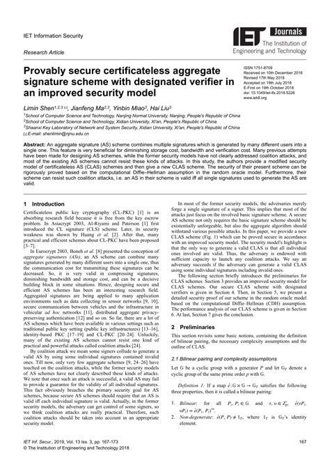 Pdf A Provably Secure Certificateless Aggregate Signature Scheme With