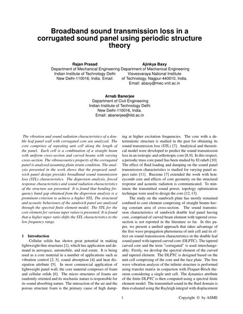 Pdf Broadband Sound Transmission Loss In A Corrugated Sound Panel Using Periodic Structure Theory