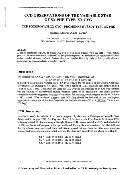 Pdf Ccd Observations Of The Variable Star Of Sx Phe Type Xxcyg Pdf Ccd Observations Of The Variable Star Of Sx Phe Type Xxcyg