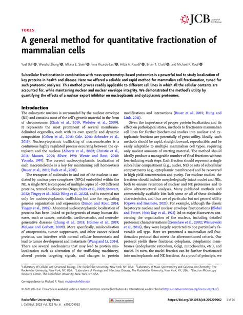Pdf A General Method For Quantitative Fractionation Of Mammalian Cells