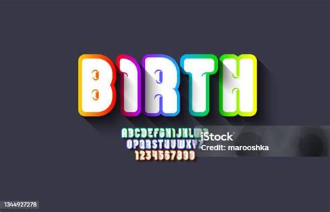 어린이 장난 글꼴 만화 스타일의 자식 알파벳 A에서 Z까지 의 귀여운 대문자 라틴어 문자 와 아랍 번호 0에서 9까지 벡터