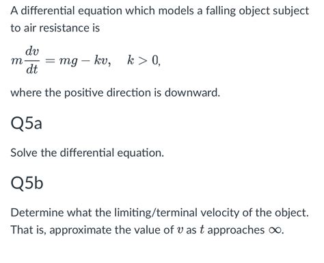 Solved A Differential Equation Which Models A Falling Object